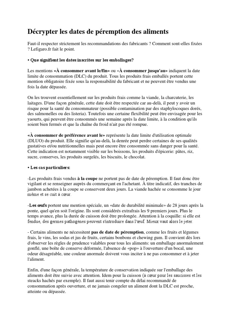 Dates de péremption des aliments expliquées | PDF | Date de durabilité ...