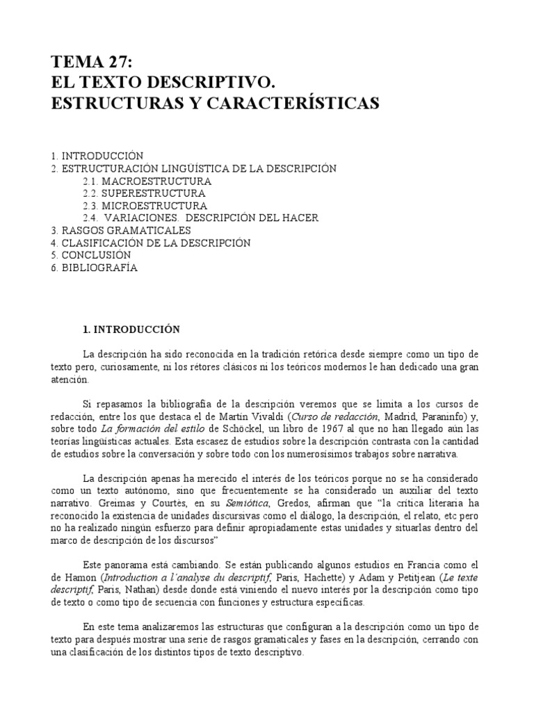 Estructuras del Texto Descriptivo | PDF | Verbo | Semiótica