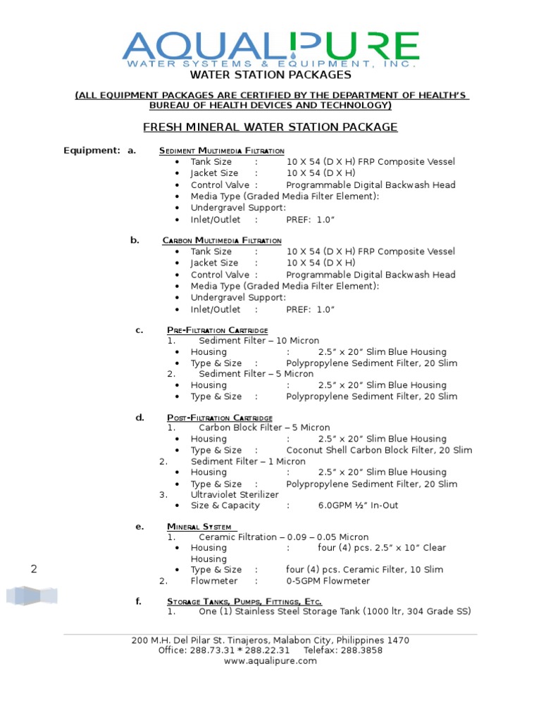 Qualipure Water Station Packages | PDF | Filtration | Chemical Engineering
