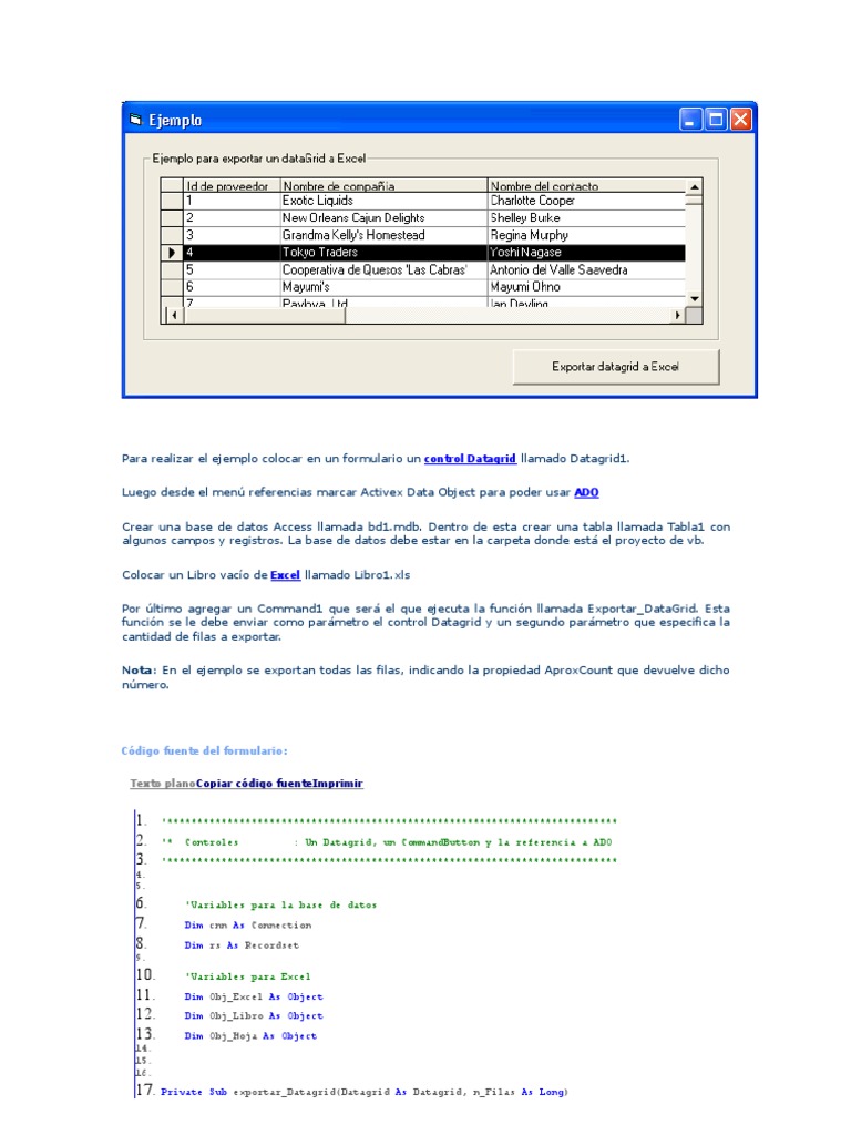 De Datagrid A Excel Pdf Active X Data Objects Bases De Datos
