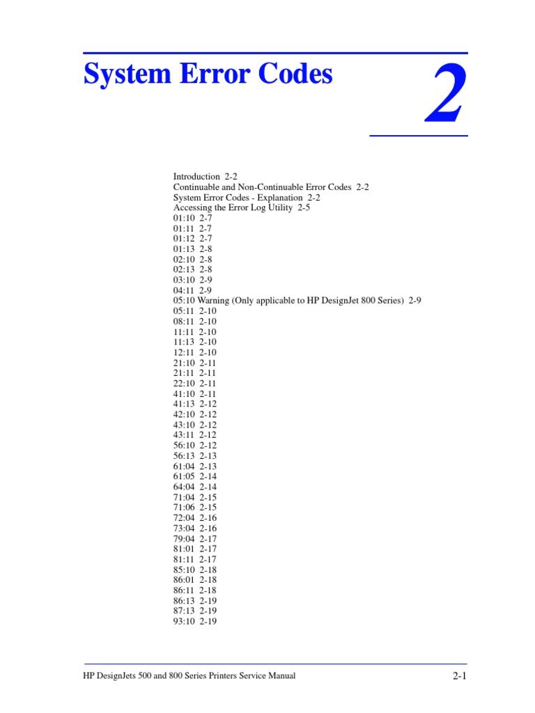 System Error Codes System Error Codes Hp Designjets 500 And 800 Series 7795