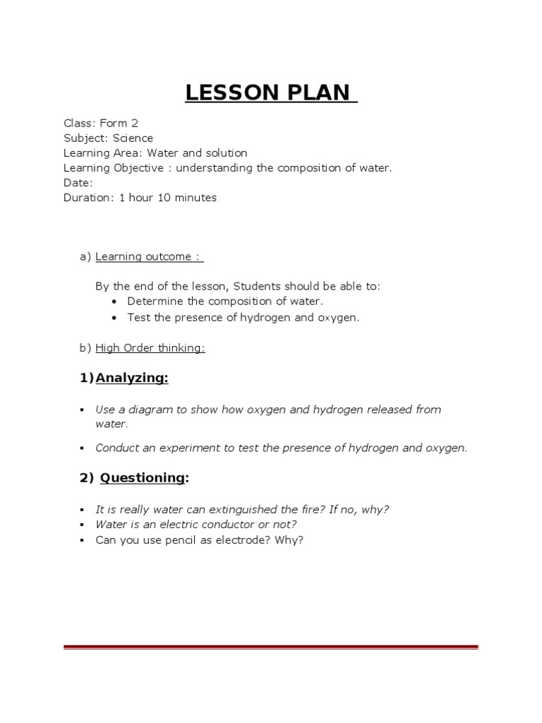 Lesson Plan Electrolysis With Instructional Lesson | PDF | Electrolyte ...