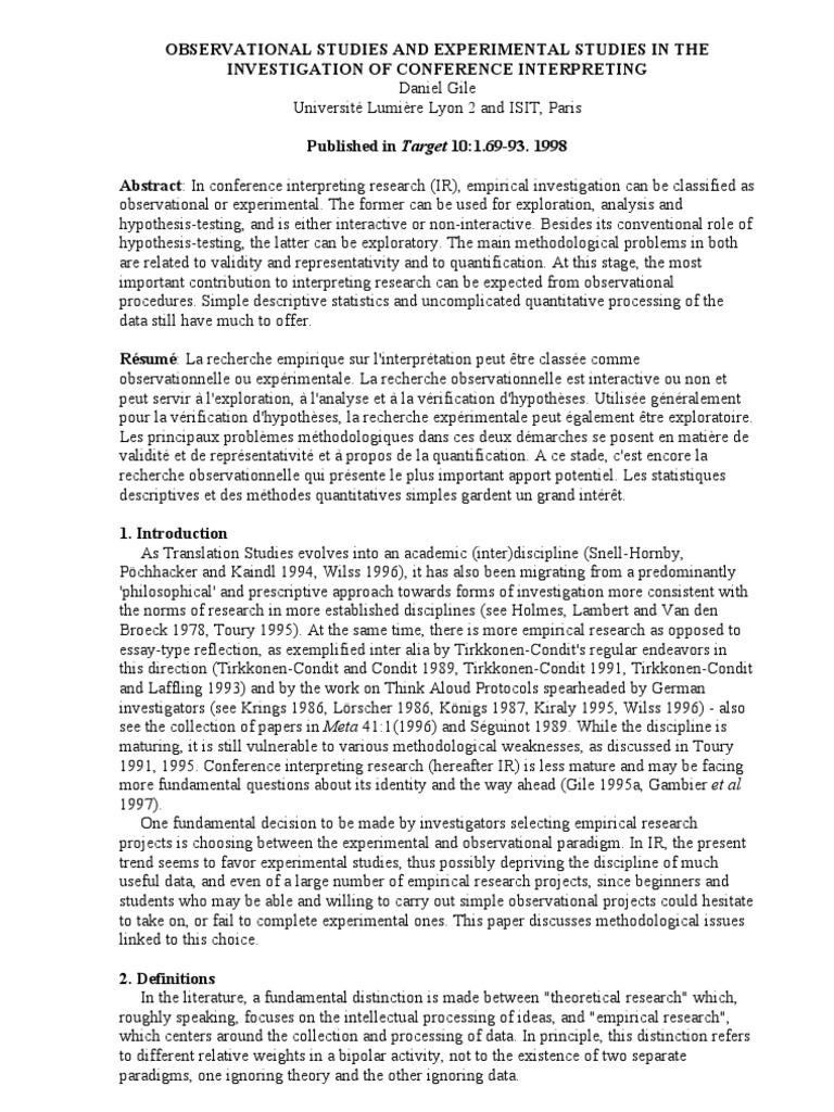 Gile Observational and Experimental Studies in Interpreting | PDF ...