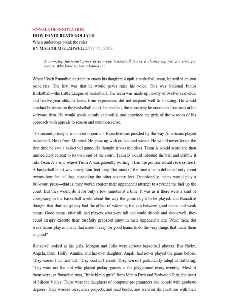 Malcolm Gladwell - How David Beats Goliath | PDF | T. E. Lawrence | Baggage