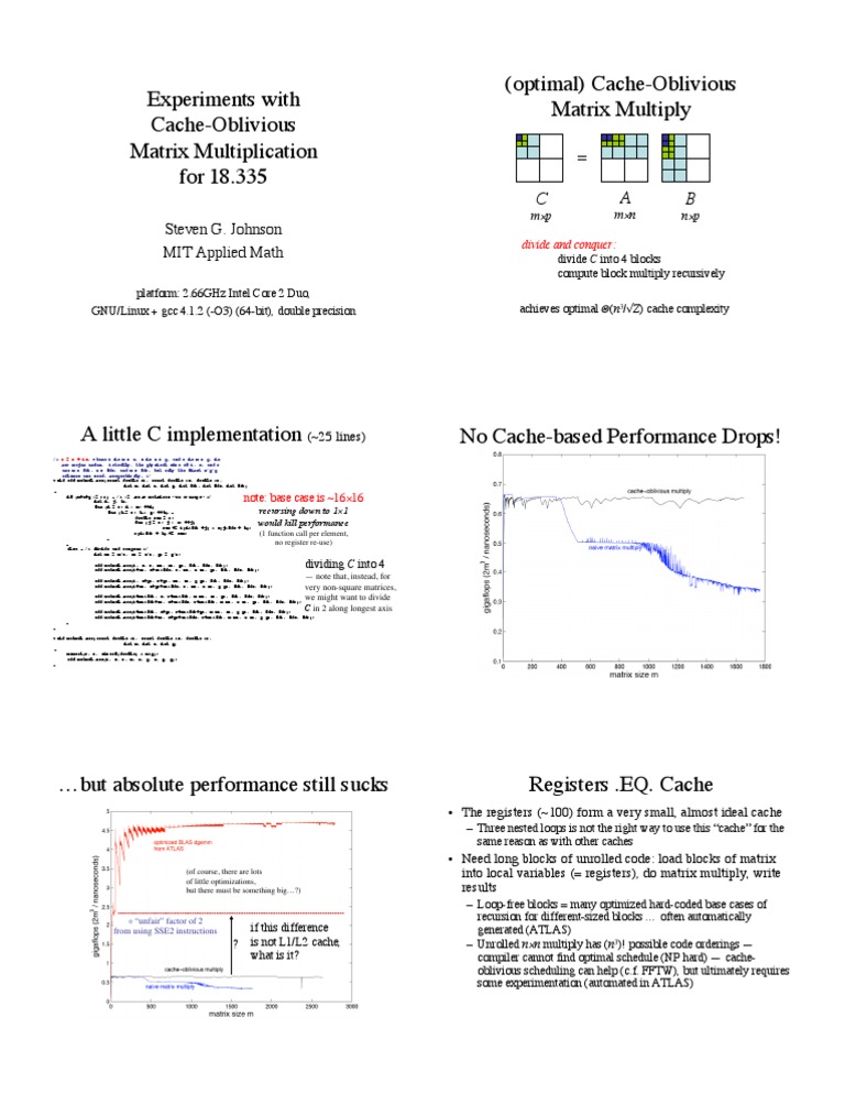 Experiments With Cache-Oblivious Matrix Multiplication For 18.335 ...