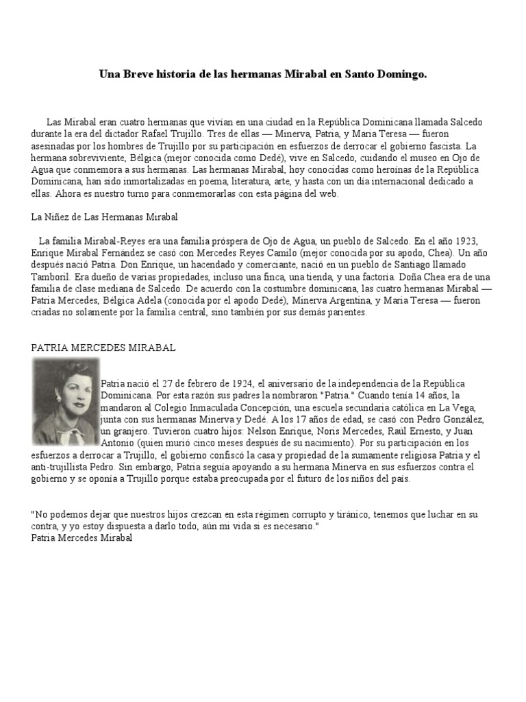 Heroínas Mirabal: Lucha y Legado | PDF | República Dominicana | Agitación