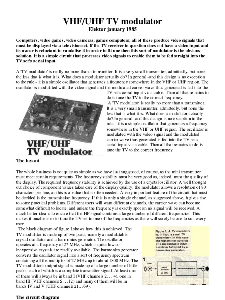 Vhf-Uhf TV Modulator | PDF | Transmitter | Electronic Oscillator