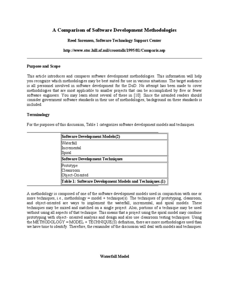 Comparison of Software Development Methodologies | PDF | Software Development | Object Oriented ...