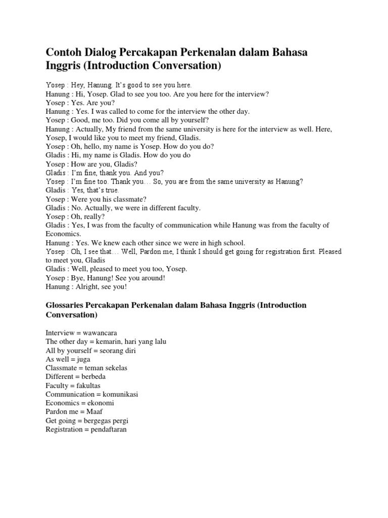 Contoh Dialog Percakapan Perkenalan Dalam Bahasa Inggris | PDF | Human ...