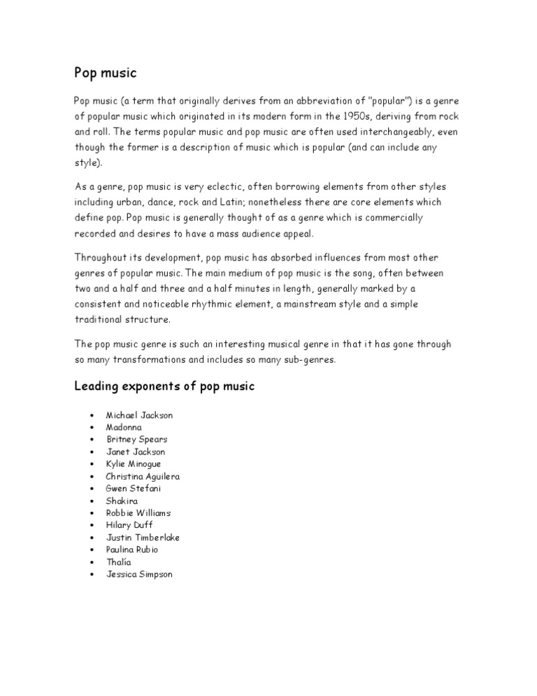 Evolution of Pop Music Genre | PDF