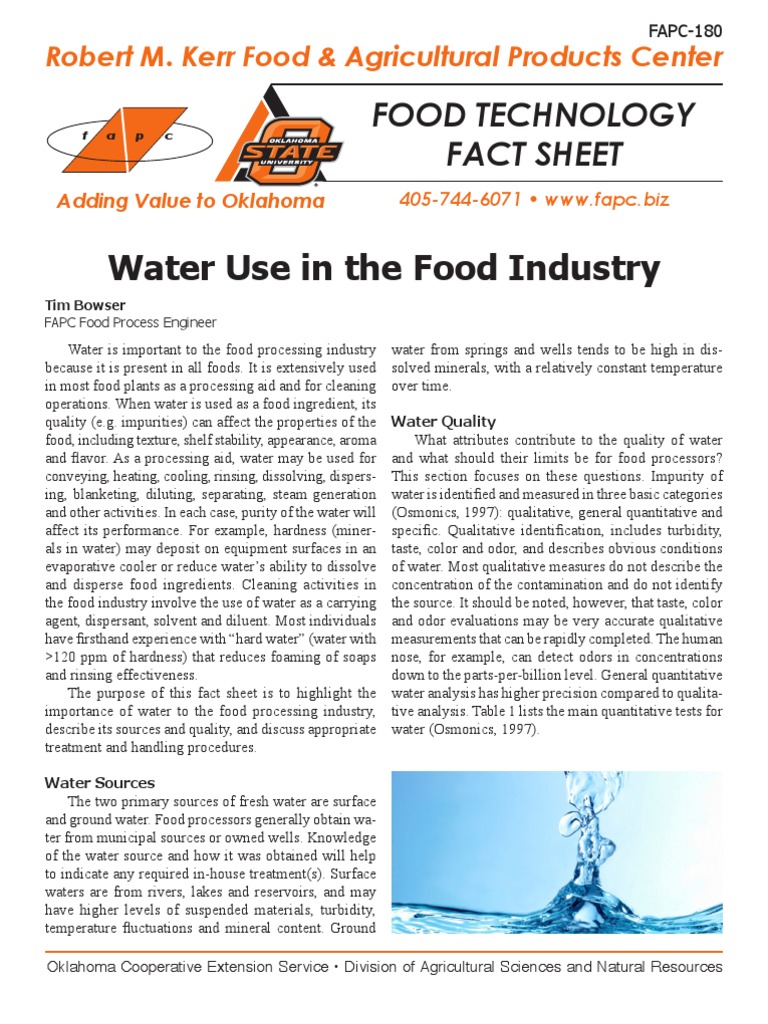 Water Treatment in Food Production | PDF | Water Purification | Water