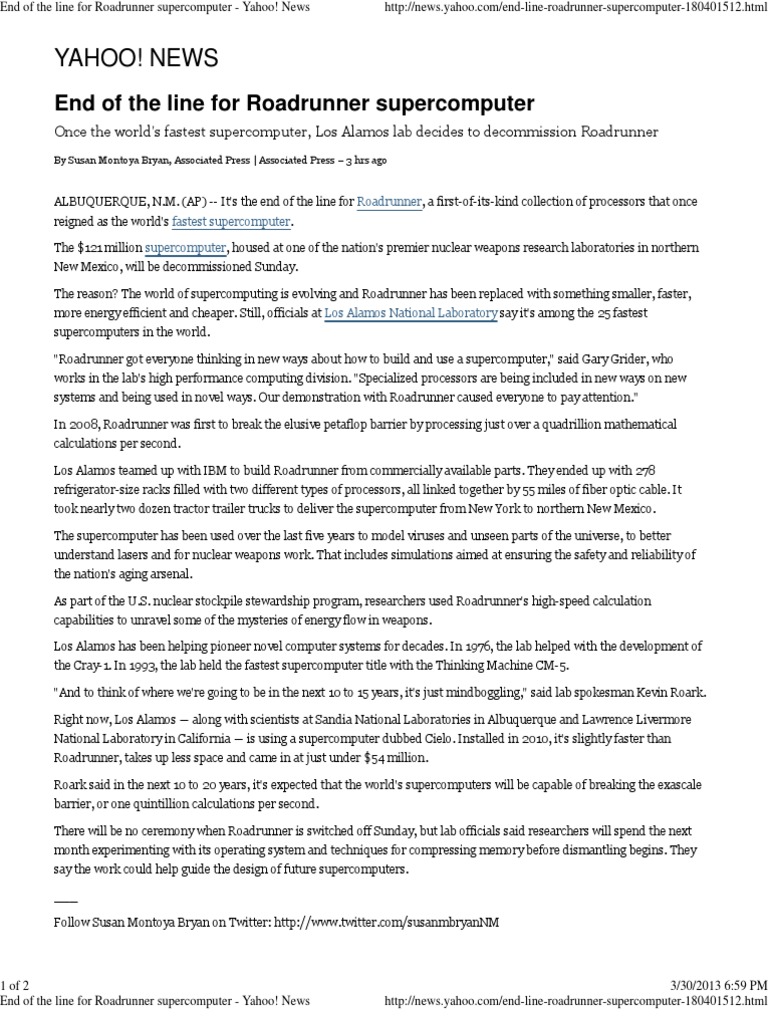 Roadrunner Supercomputer Retired | PDF | Supercomputer | Los Alamos ...