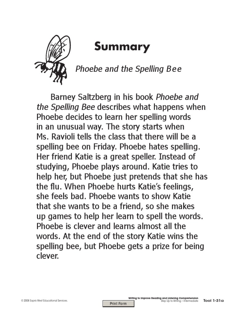 Summary of "Phoebe and the Spelling Bee" | PDF