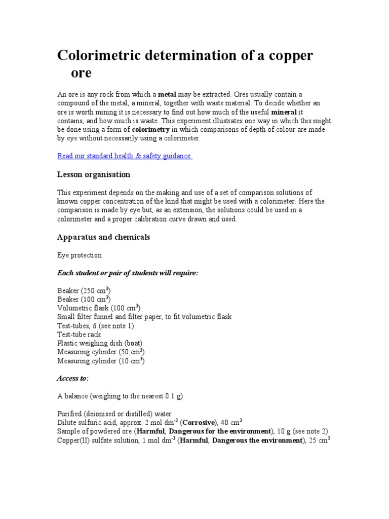 Determination of Copper Content in an Ore Sample Through Colorimetric ...