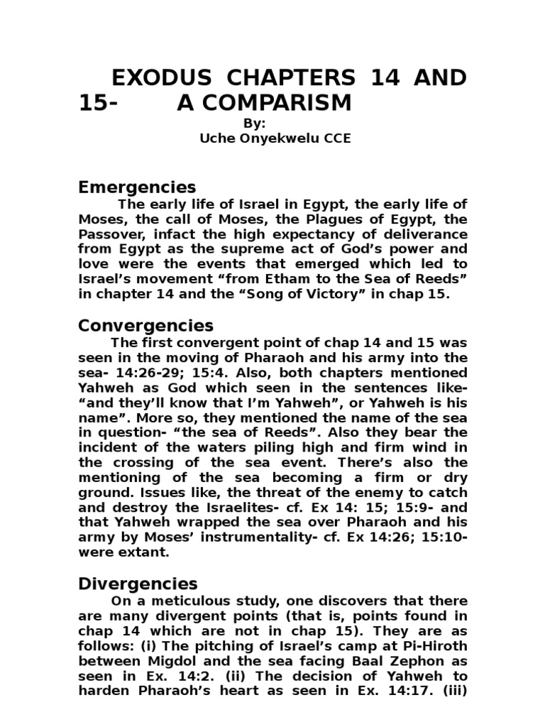 Exodus Chapters 14 and 15: A Comparism | Book Of Exodus | Yahweh