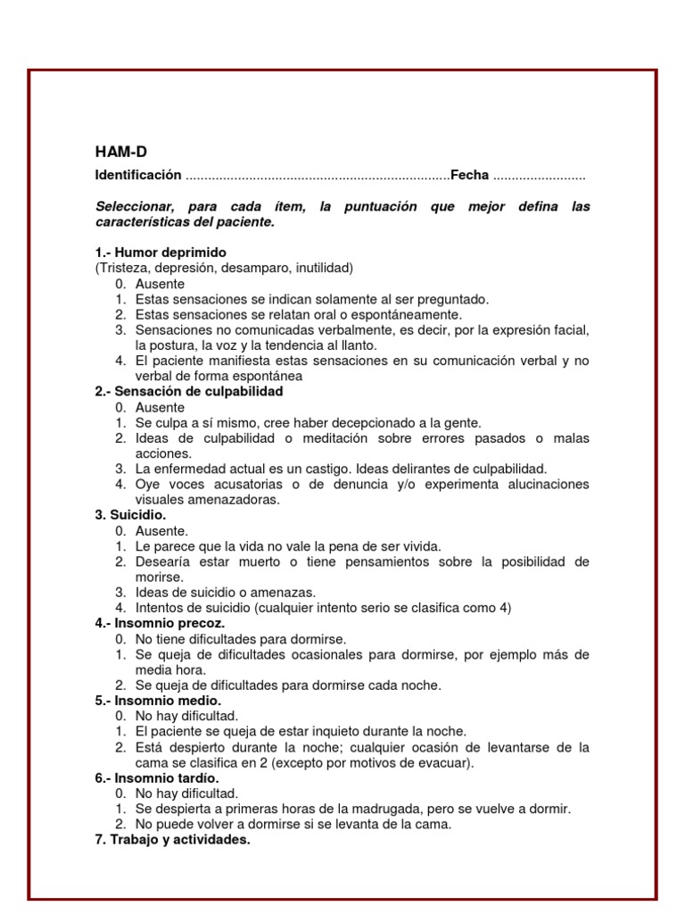Escala (HAM D) | PDF | Depresión (estado de ánimo) | Campos ...