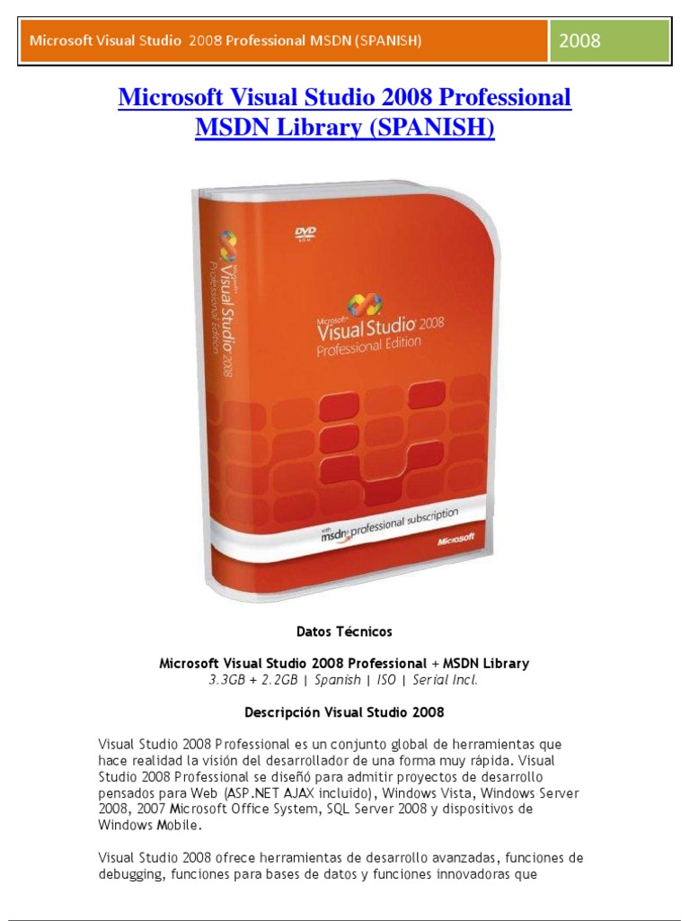 Descripción de Microsoft Visual Studio 2008 Professional MSDN Library | PDF | Microsoft Visual ...