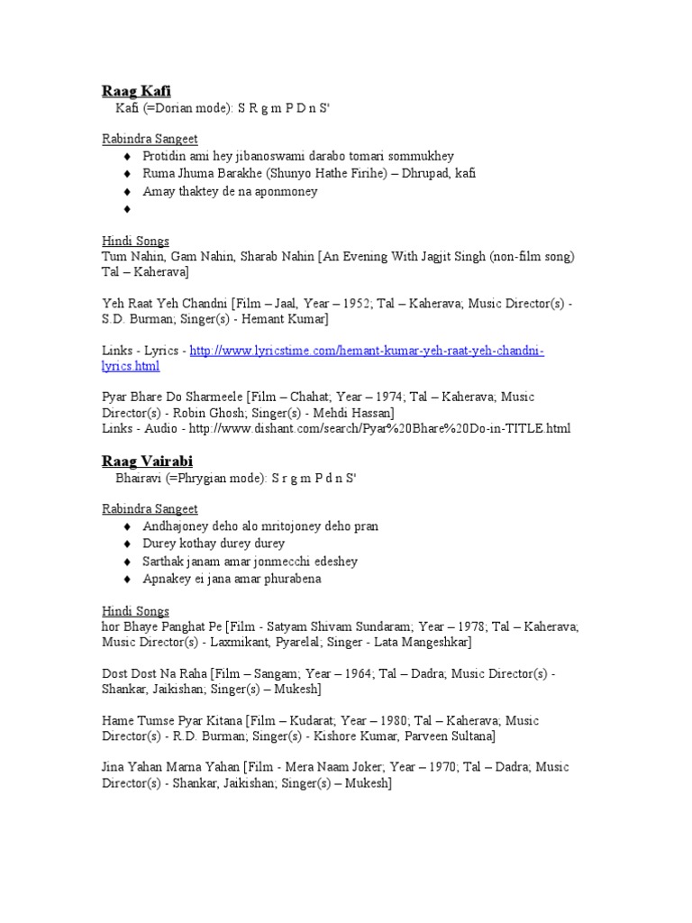 Raag Kafi and Raag Vairabi | PDF