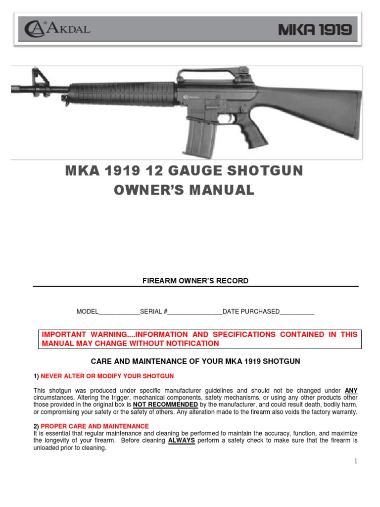 Akdal Mka 1919 | PDF | Shotgun | Firearms