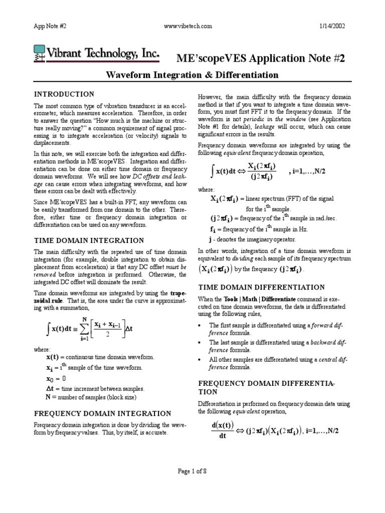 Me'Scopeves Application Note #2: Waveform Integration & Differentiation | PDF | Spectral Density ...