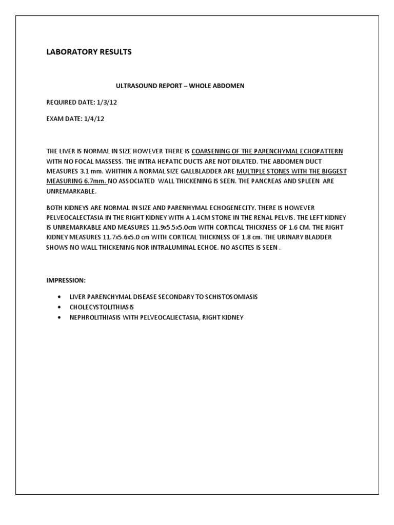 Laboratory Results: Ultrasound Report - Whole Abdomen | PDF
