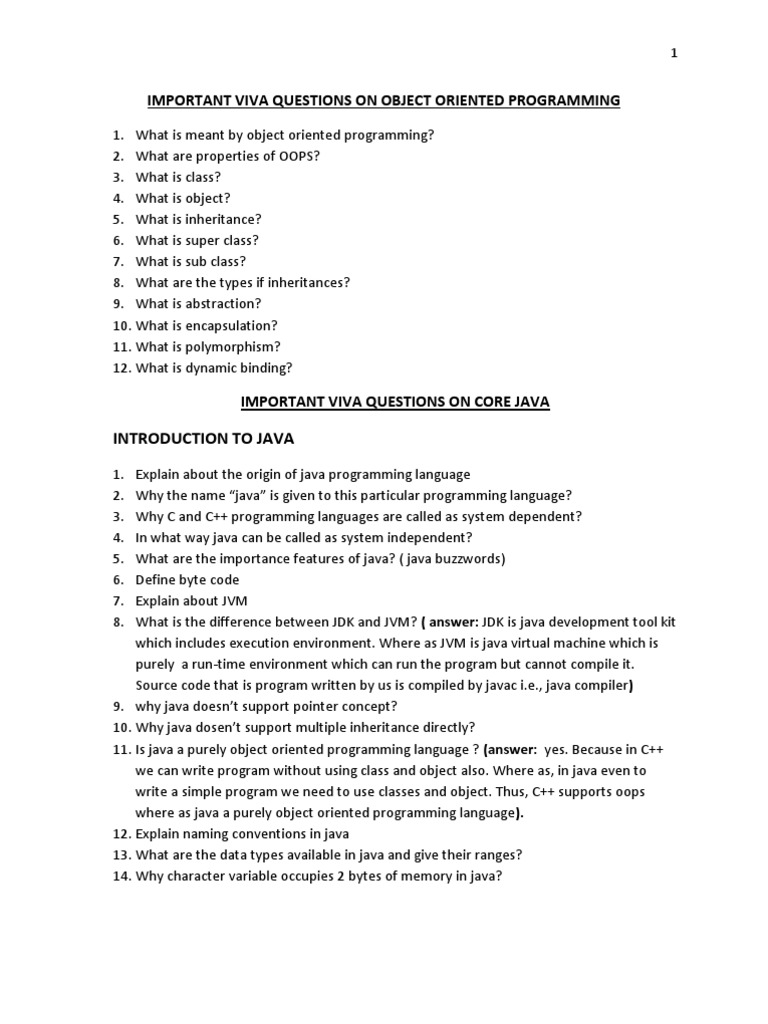 Important Viva Questions In Java Constructor Object Oriented Programming Class Computer