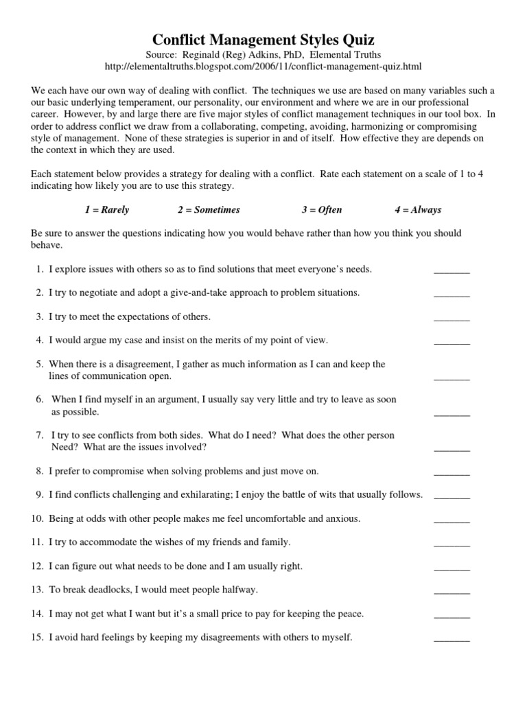 Conflict Management Styles Quiz PDF | PDF | Cognition | Cognitive Science
