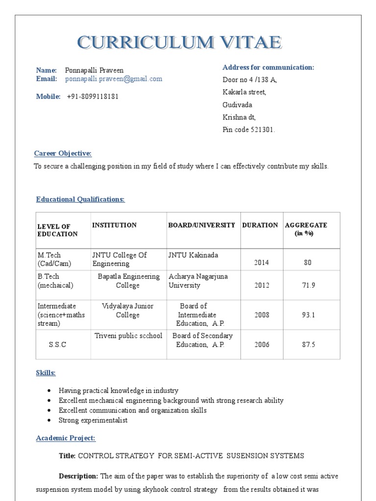 Resume For Freshers (TCS) | PDF