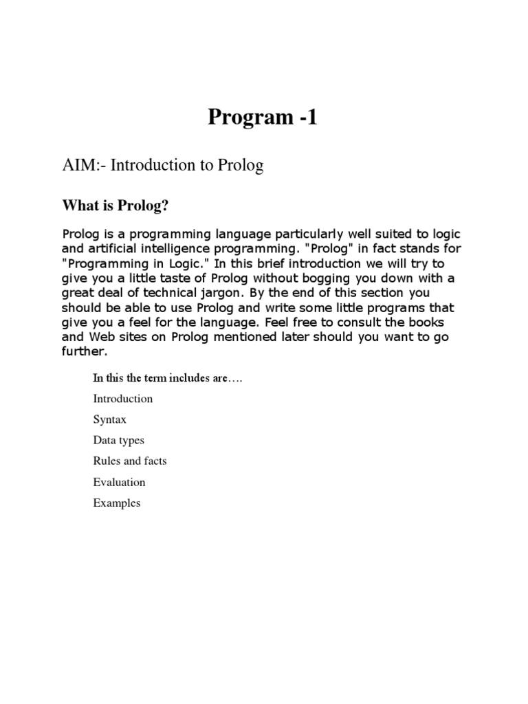 Program - 1: AIM:-Introduction To Prolog | PDF | Notation | Models Of Computation