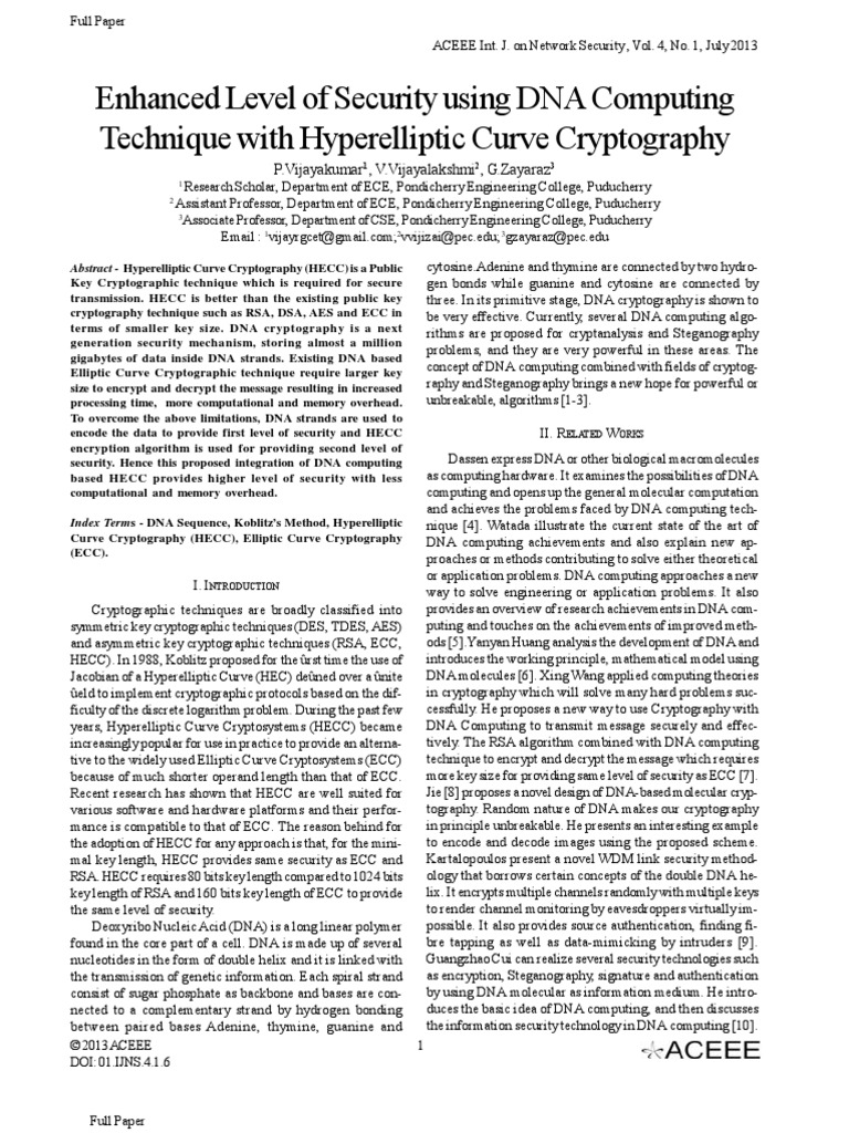 Enhanced Level Of Security Using Dna Computingtechnique With Hyperelliptic Curve Cryptography