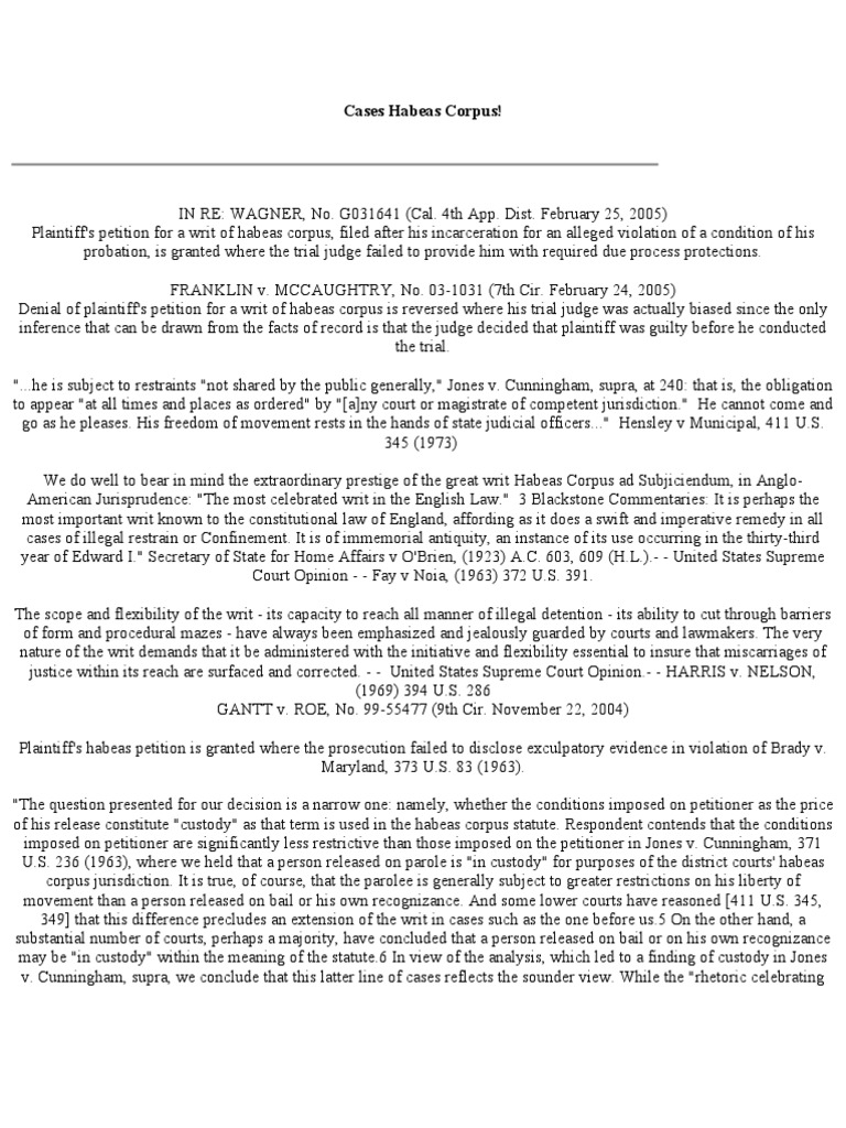 Cases Habeas Corpus | Habeas Corpus | Writ