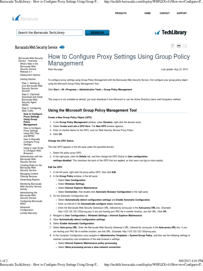 Barracuda TechLibrary - How To Configure Proxy Settings Using Group ...