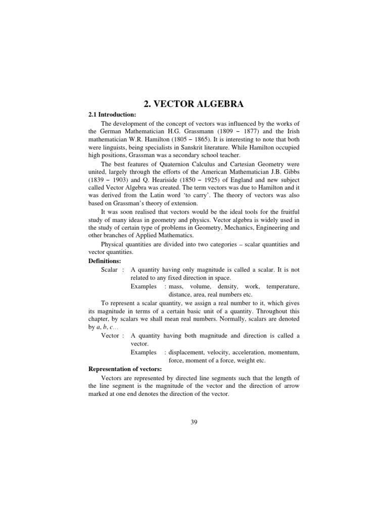 2 Vector Algebra | PDF | Euclidean Vector | Vector Calculus