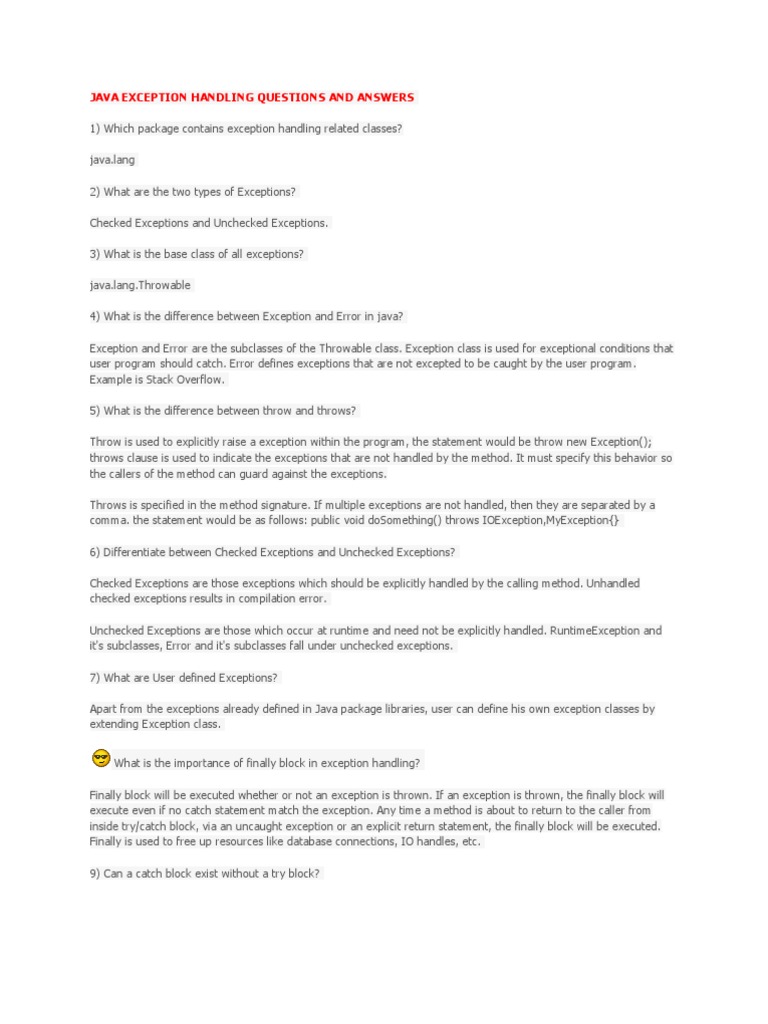 Exception Handling Questions | Download Free PDF | Inheritance (Object ...