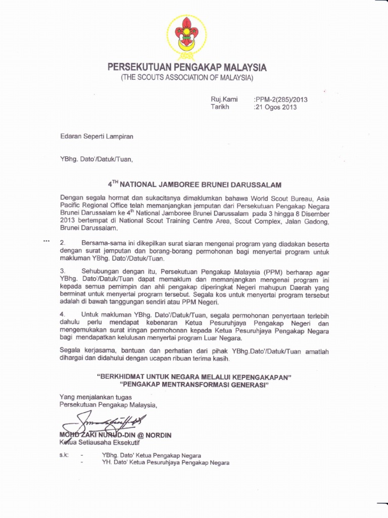 Surat Siaran 4th National Jamboree Brunei Darussalam | PDF
