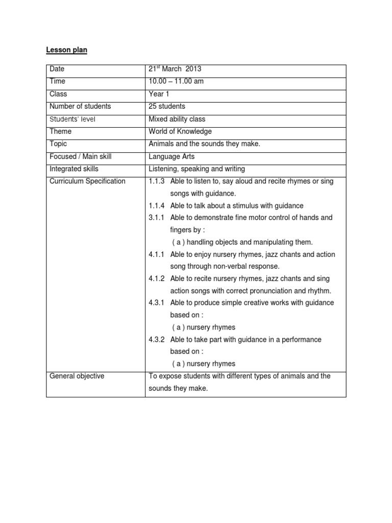 Lesson Plan Songs and Poetry | PDF | Lesson Plan | Rhyme