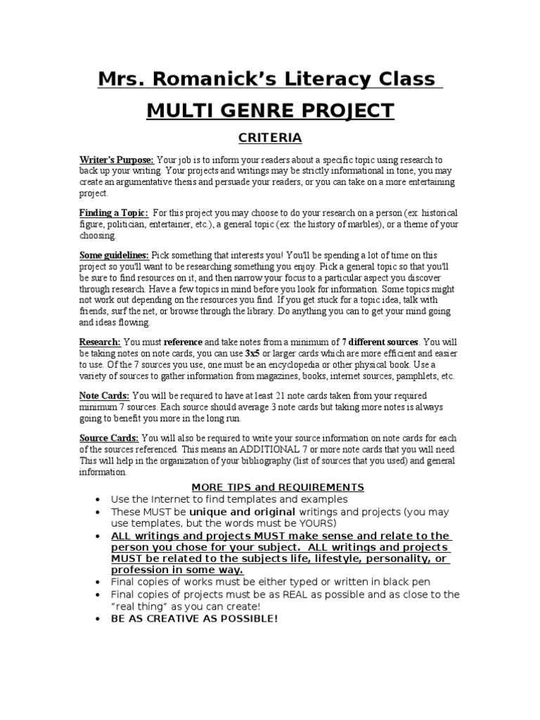 Multi-Genre Literacy Project Guide | PDF | Essays | Biography