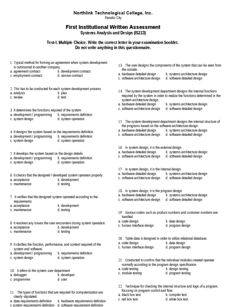 First Exam - System Analysis and Design | PDF | Software Development ...