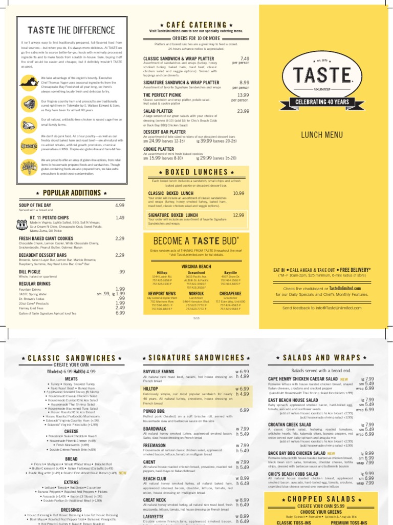 Taste Unlimited Menu | Bacon | Salad