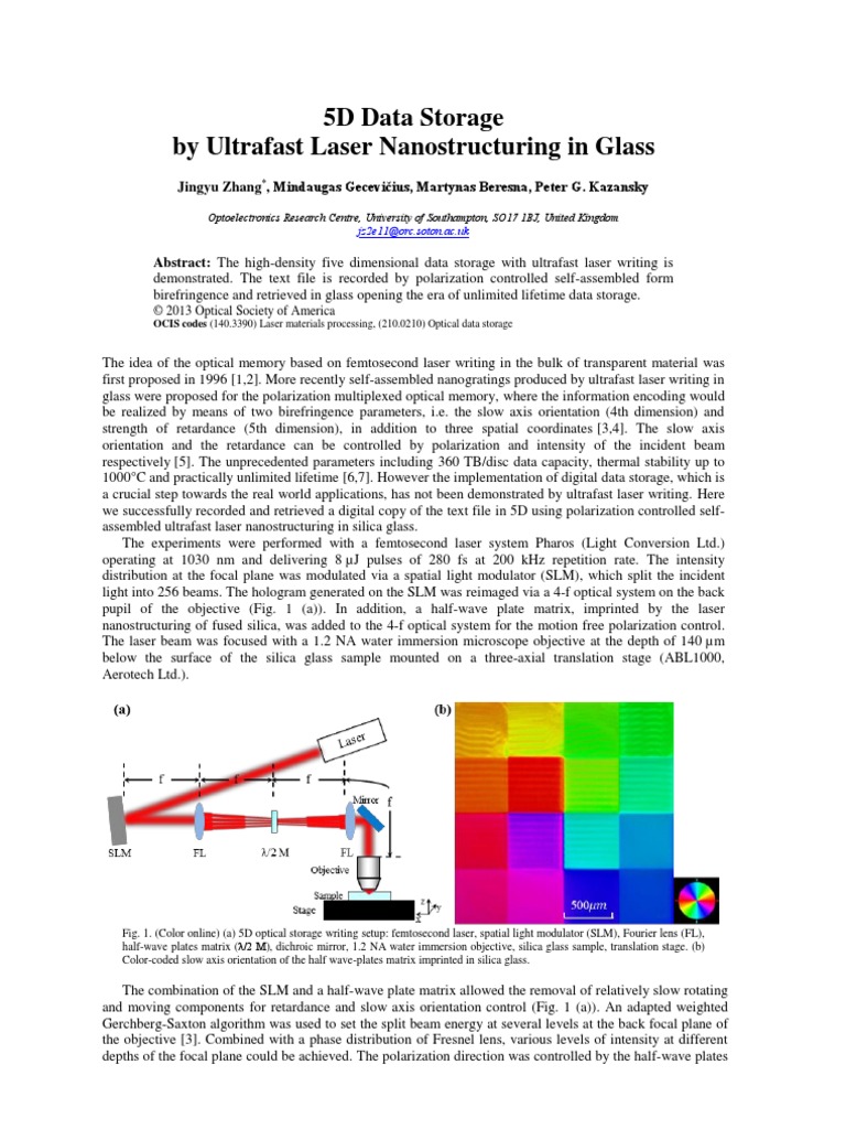 5D Data Storage by Ultrafast Laser Nanostructuring in Glass ...