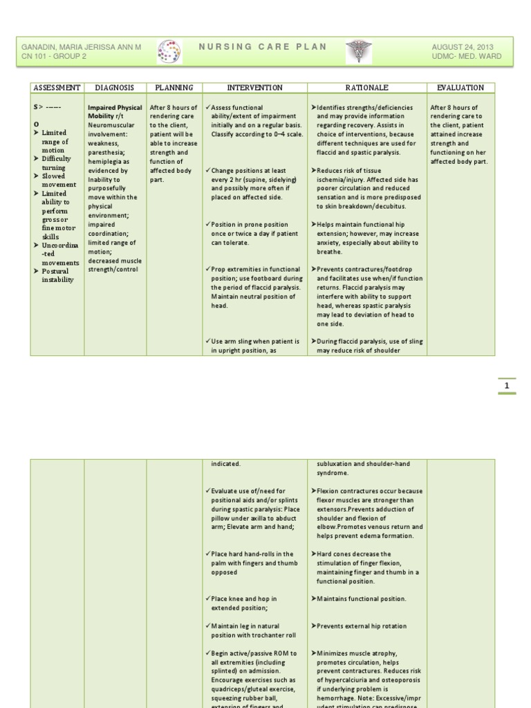 Nursing Care Plan | PDF | Anatomical Terms Of Motion | Medical Specialties