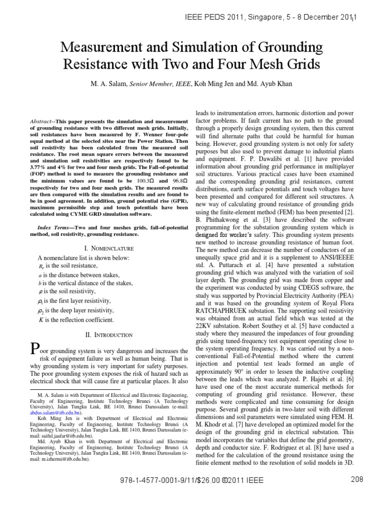 Measurement and Simulation of Grounding Resistance With Two and Four ...