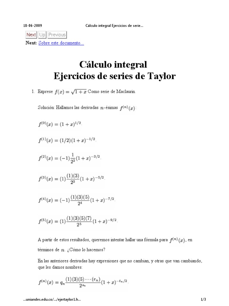 Cálculo integral Ejercicios de series de Taylor