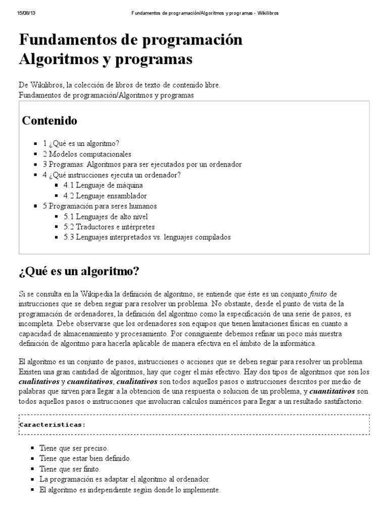 Fundamentos de Programación - Algoritmos y Programas - Wikilibros | PDF ...