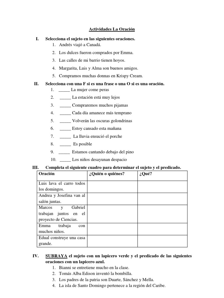 Actividades La Oración | PDF | Artes del Lenguaje y Comunicación | Poesía