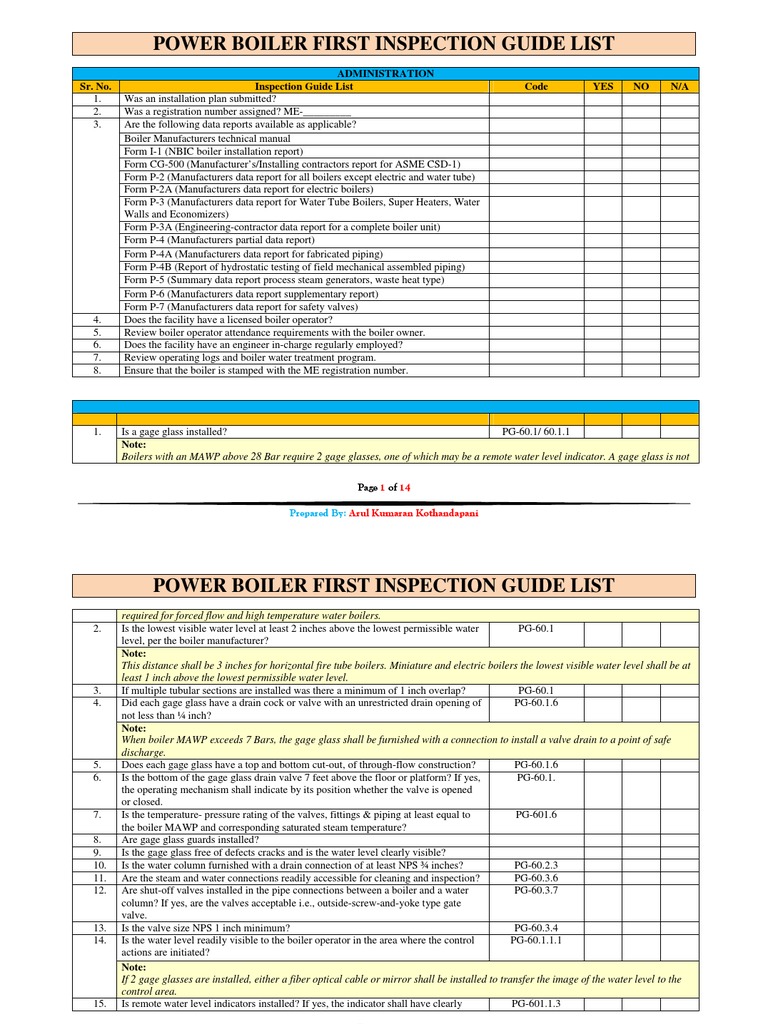 KS1-Power Boiler First Inspection Guide List | PDF | Boiler | Valve