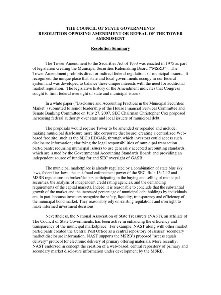 Tower Amendment Resolution | PDF | U.S. Securities And Exchange ...