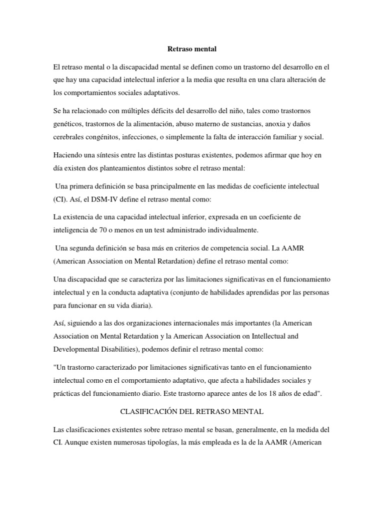 Retraso Mental Leve | PDF | Discapacidad intelectual | Cociente de ...