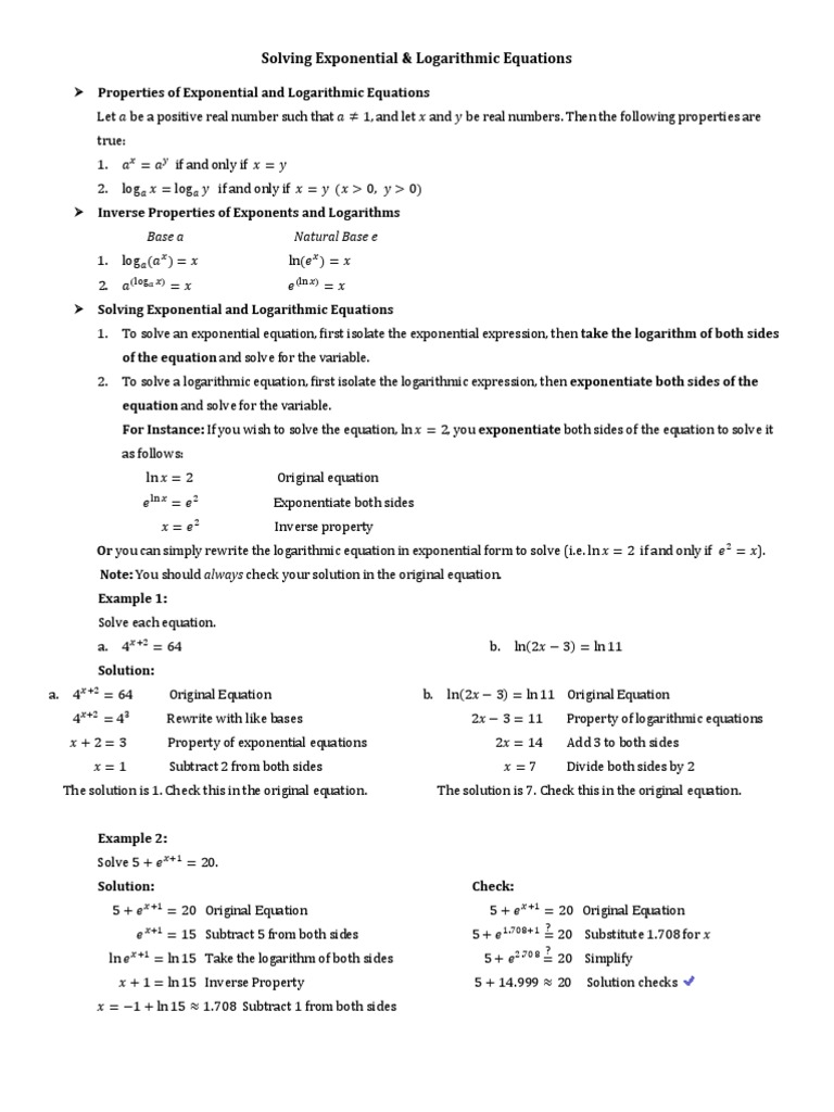 Solving Logarithmic Equations Examples
