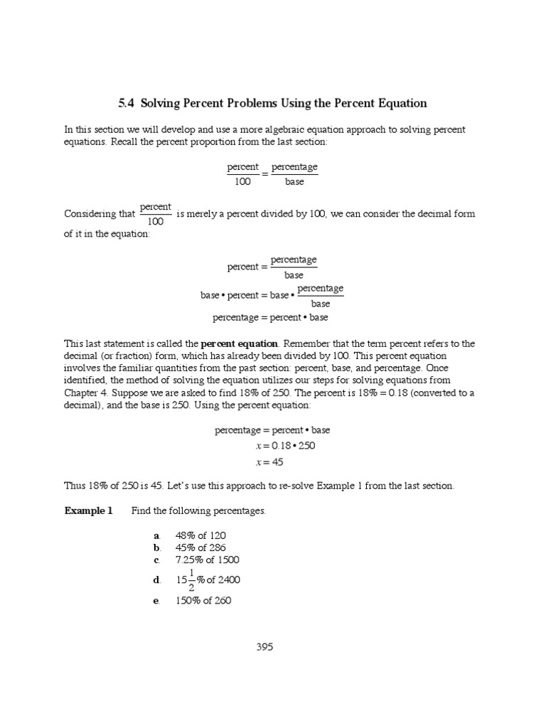 Sec 5.4 (Solving Percent Problems Using The Percent Equation) | PDF ...